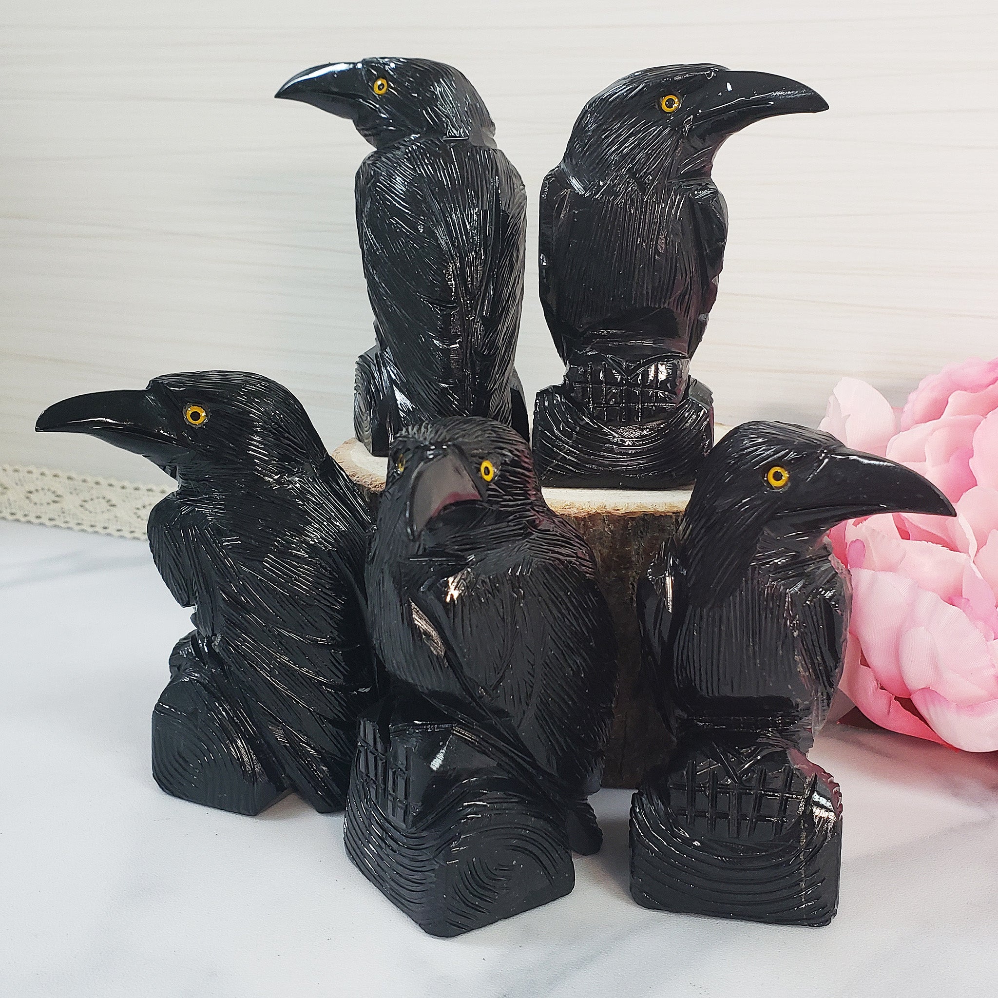 Black Onyx Crystal Raven Natural Gemstone Animal Totem Carving ...