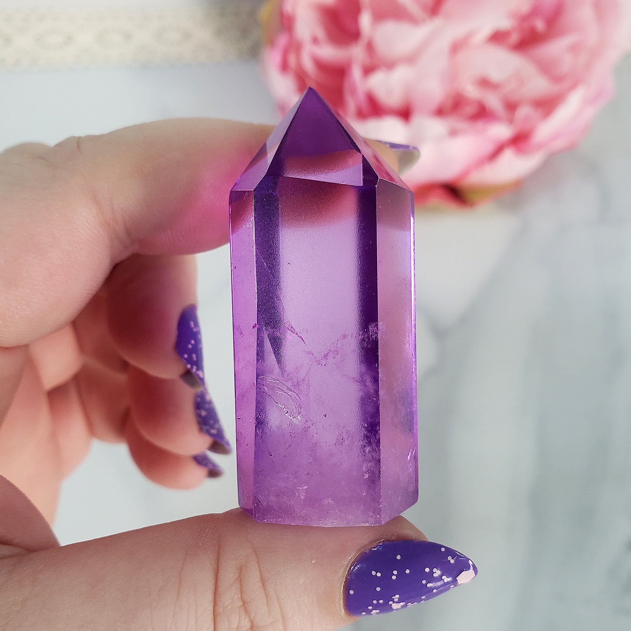 Electric Lavender Purple Aura Quartz Crystal Tower Point | 2 - 2.5 Inc ...