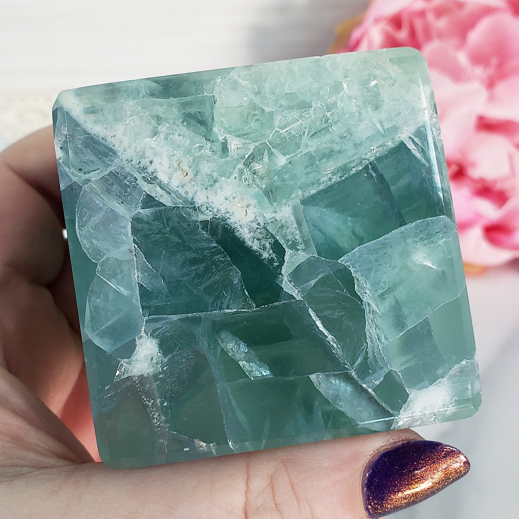 Unique Blue-Green Fluorite Crystal Cube Natural Gemstone | Anima ...