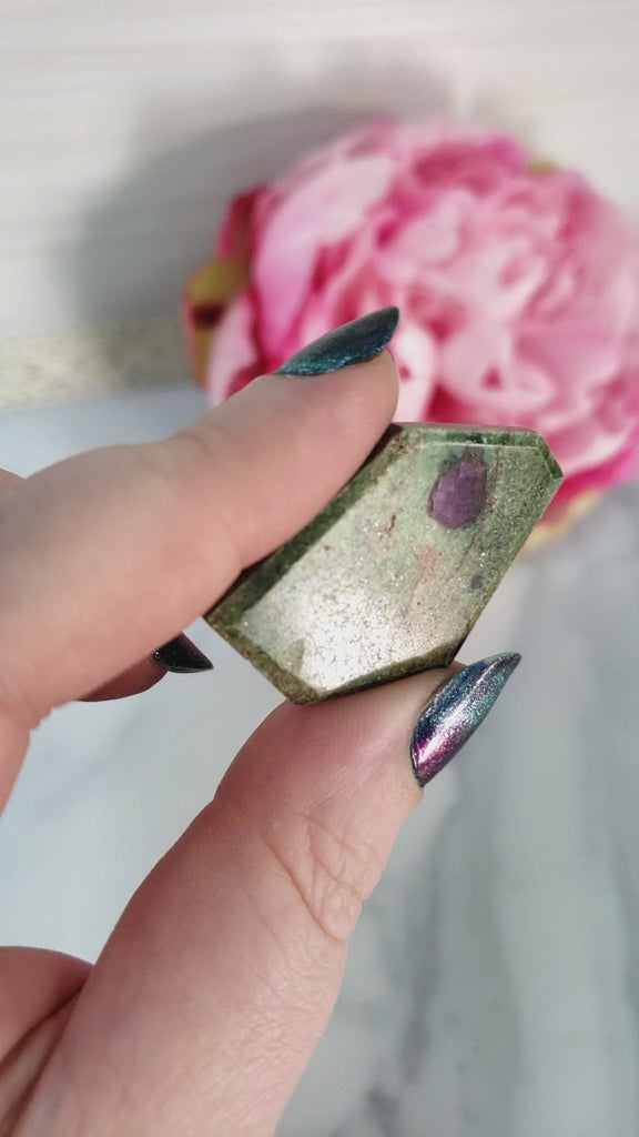 Unique Ruby Fuchsite Crystal Polygon Slice Natural Gemstone | Drilled ...
