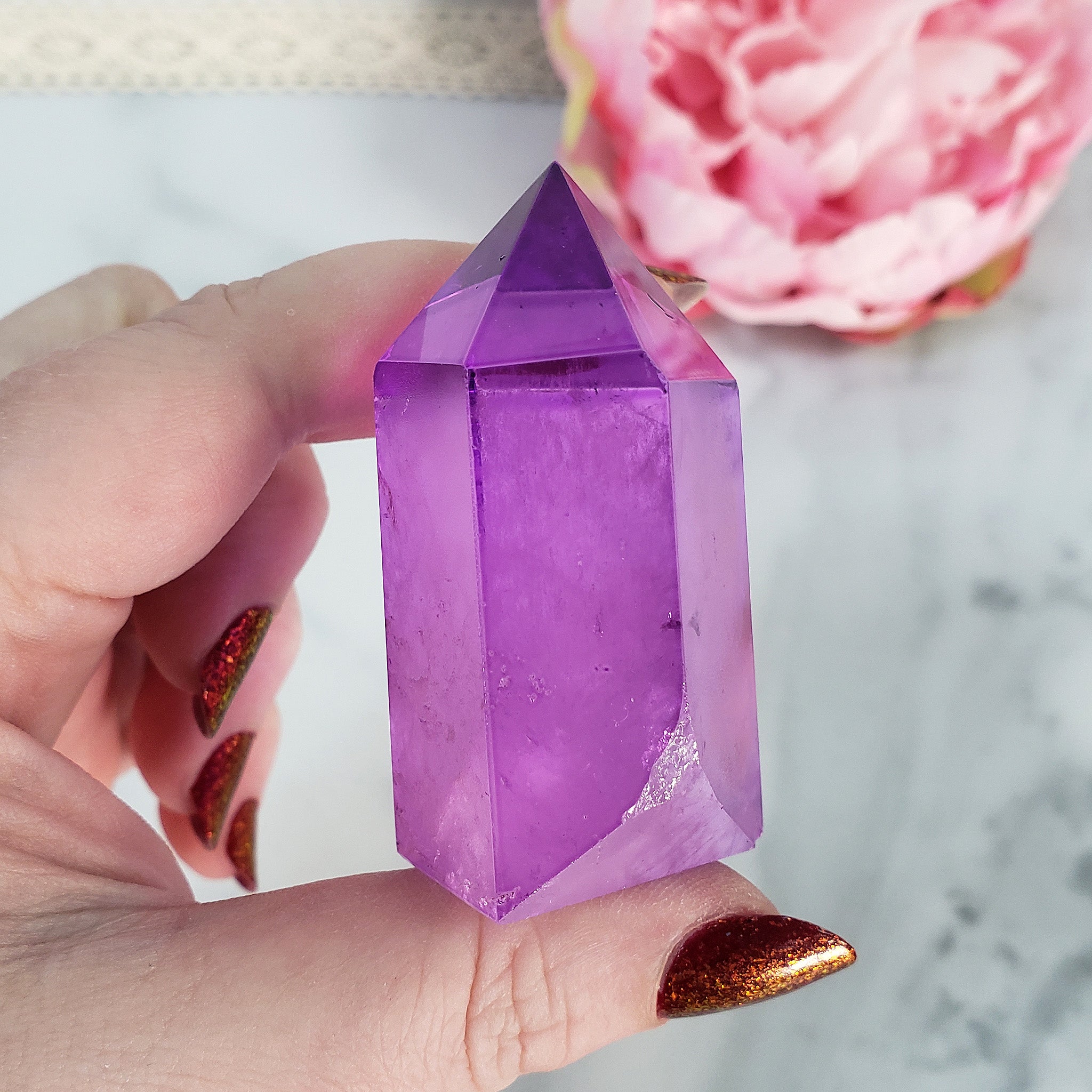 Unique Electric Lavender Purple Aura Quartz Crystal Tower Point | Impe ...
